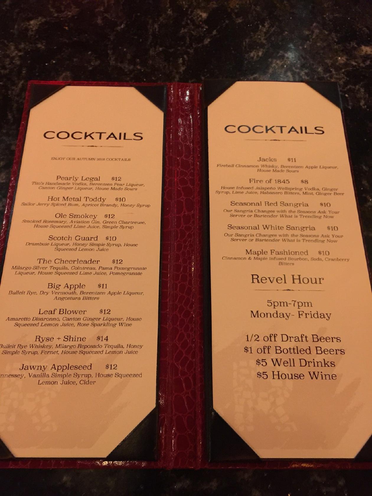 Menu at Revel pub & bar, Pittsburgh