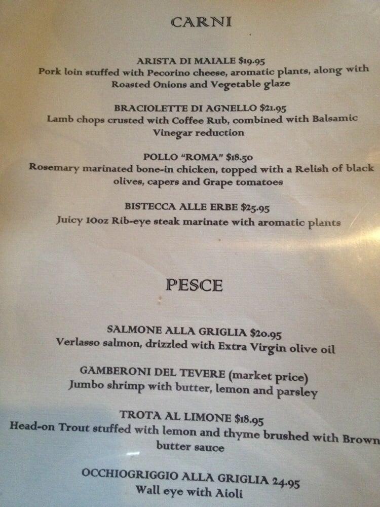 Menu at Ristorante Roma restaurant, Carmel