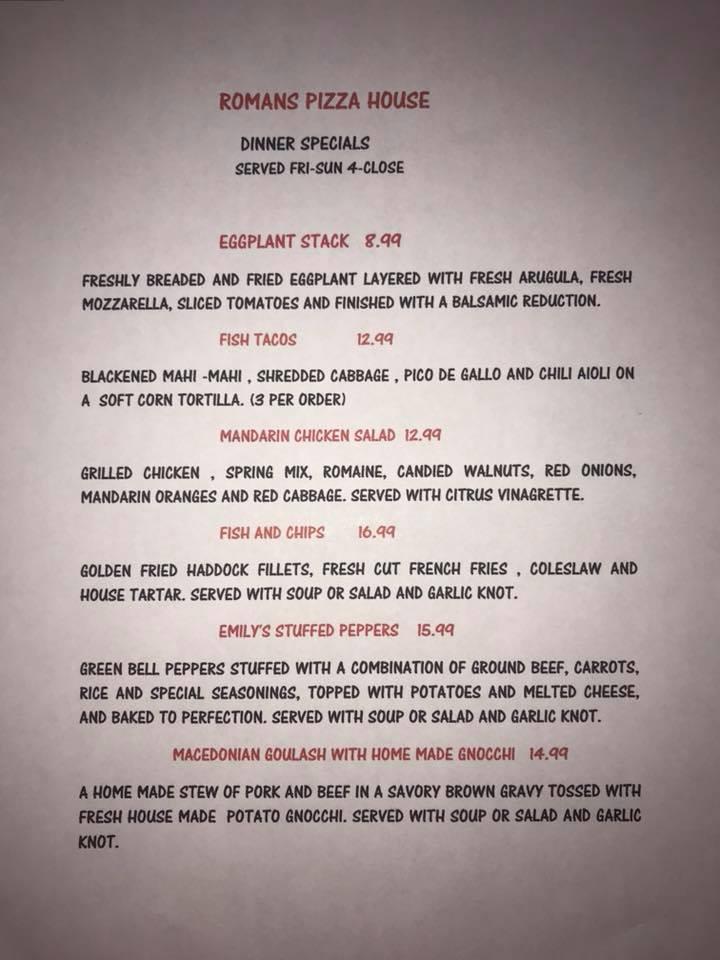 Menu at Roman`s Pizza House pizzeria, North Cape May