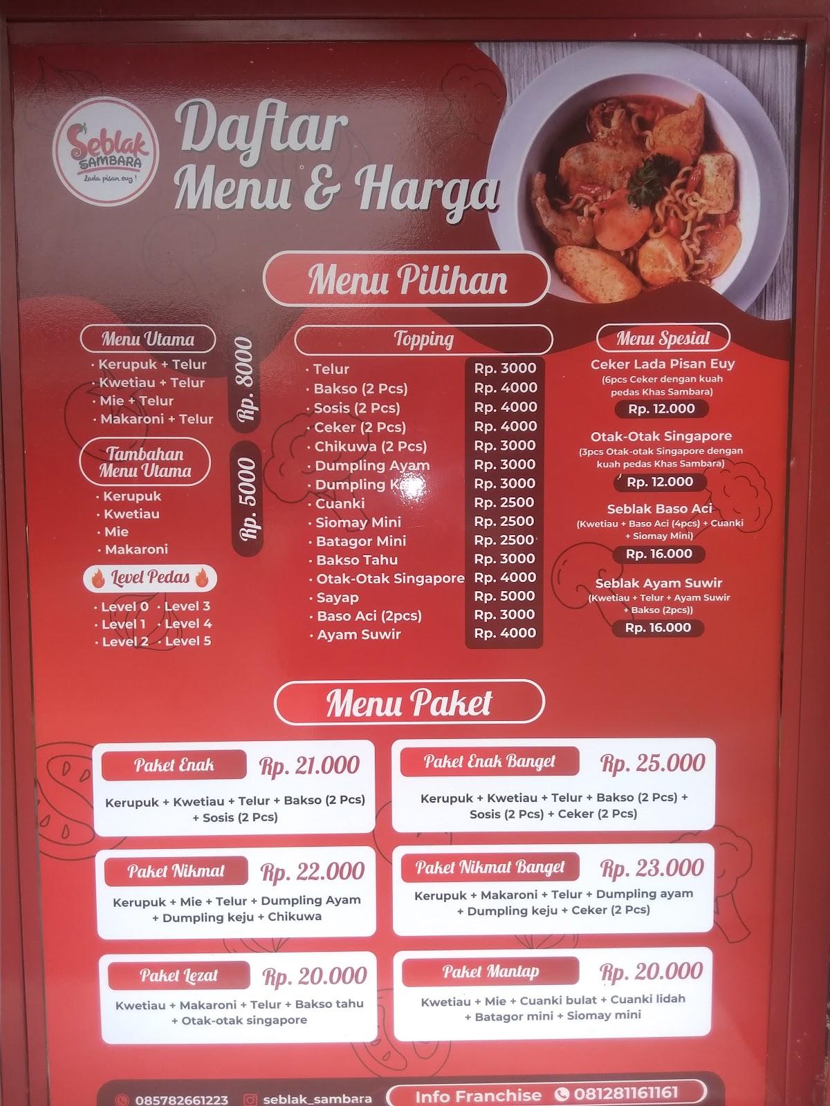 Menu at Seblak Sambara Sangiang, Tangerang