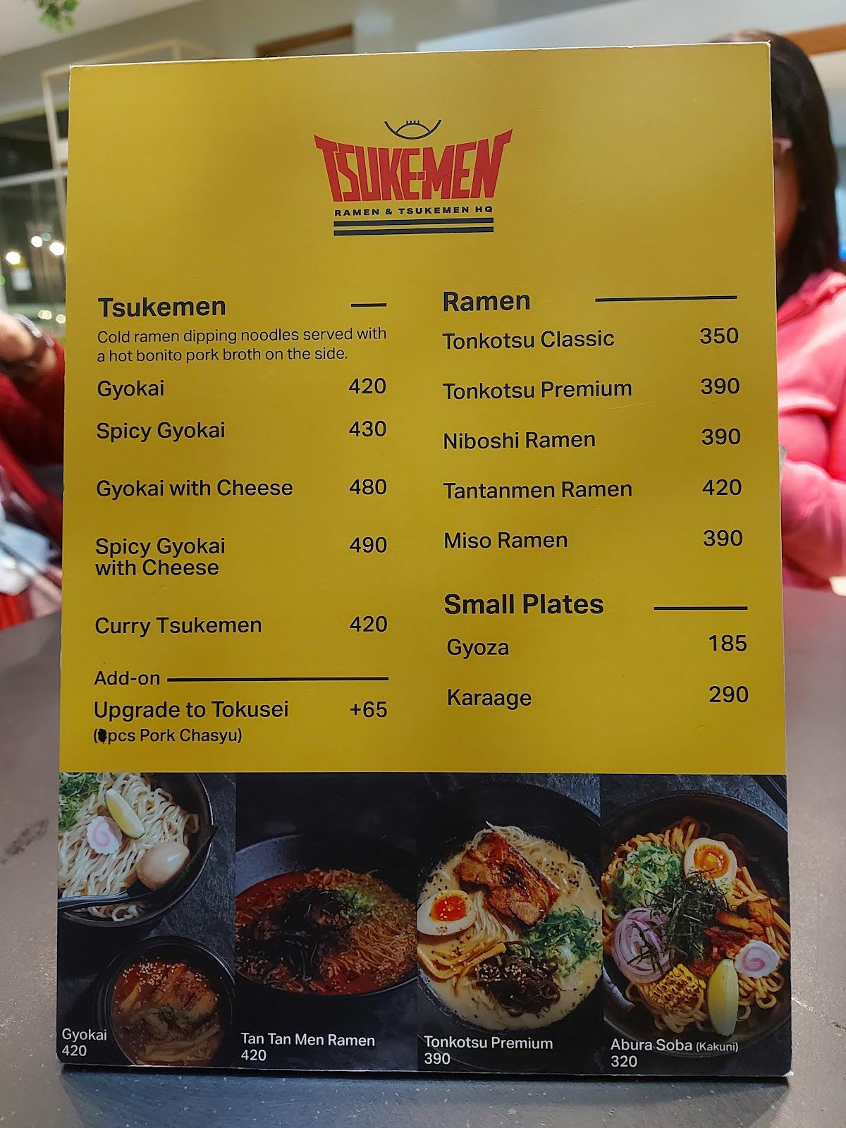 Menu at Tsuke-men restaurant, Tagaytay