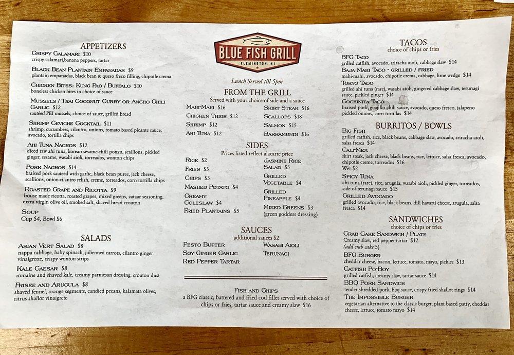Menu at Blue Fish Grill restaurant, Flemington