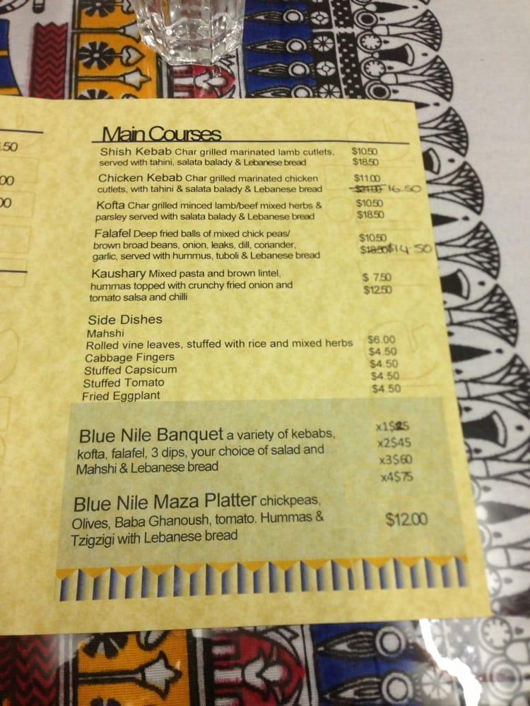 Menu at Blue Nile Middle Eastern restaurant, Mount Gambier