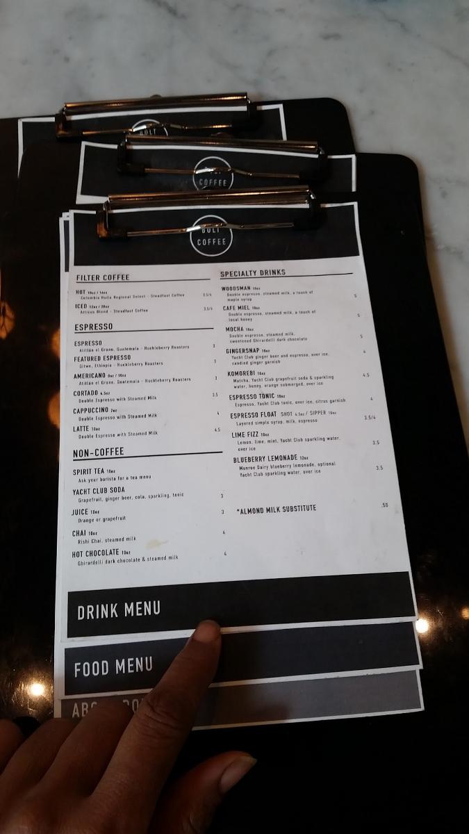 Menu at Cafe Pearl at RISD Museum, Providence