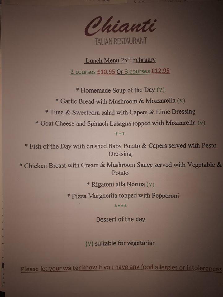 Menu at Chianti Restaurant, Falkirk, East Beancross Farm