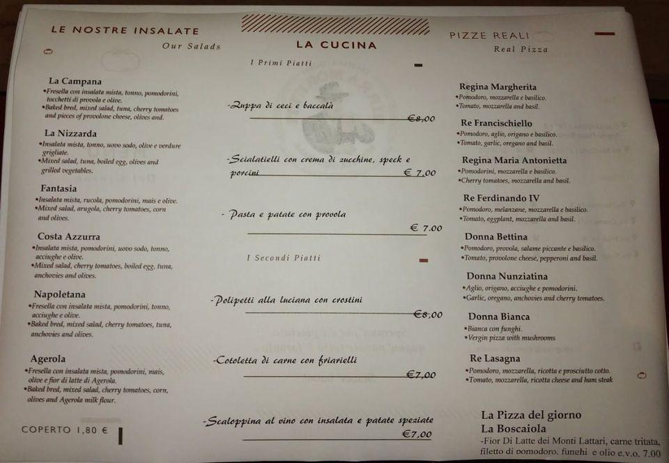 Speisekarte von Pomodorino cafè restaurant, Neapel, C.so Umberto I