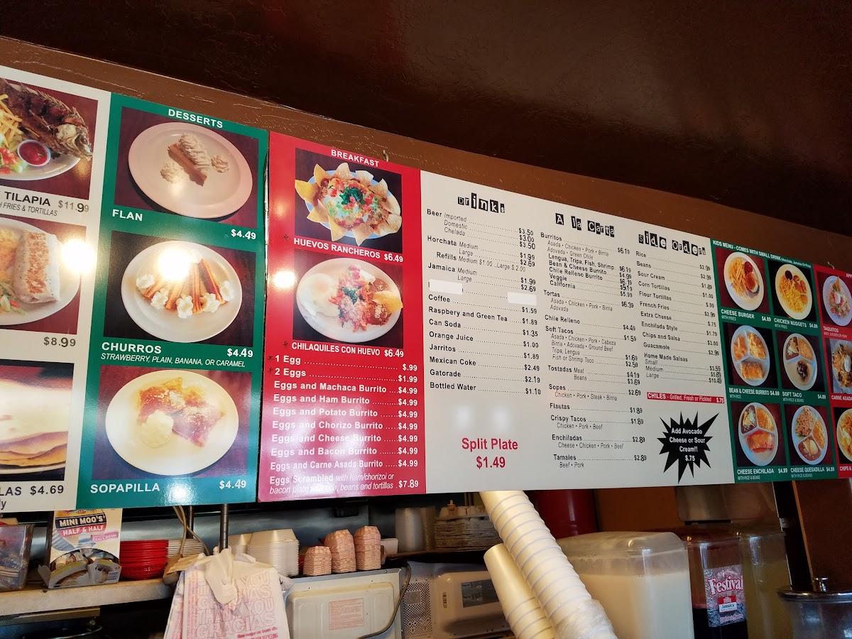 Menu at Juanita's Taqueria restaurant, Cottonwood