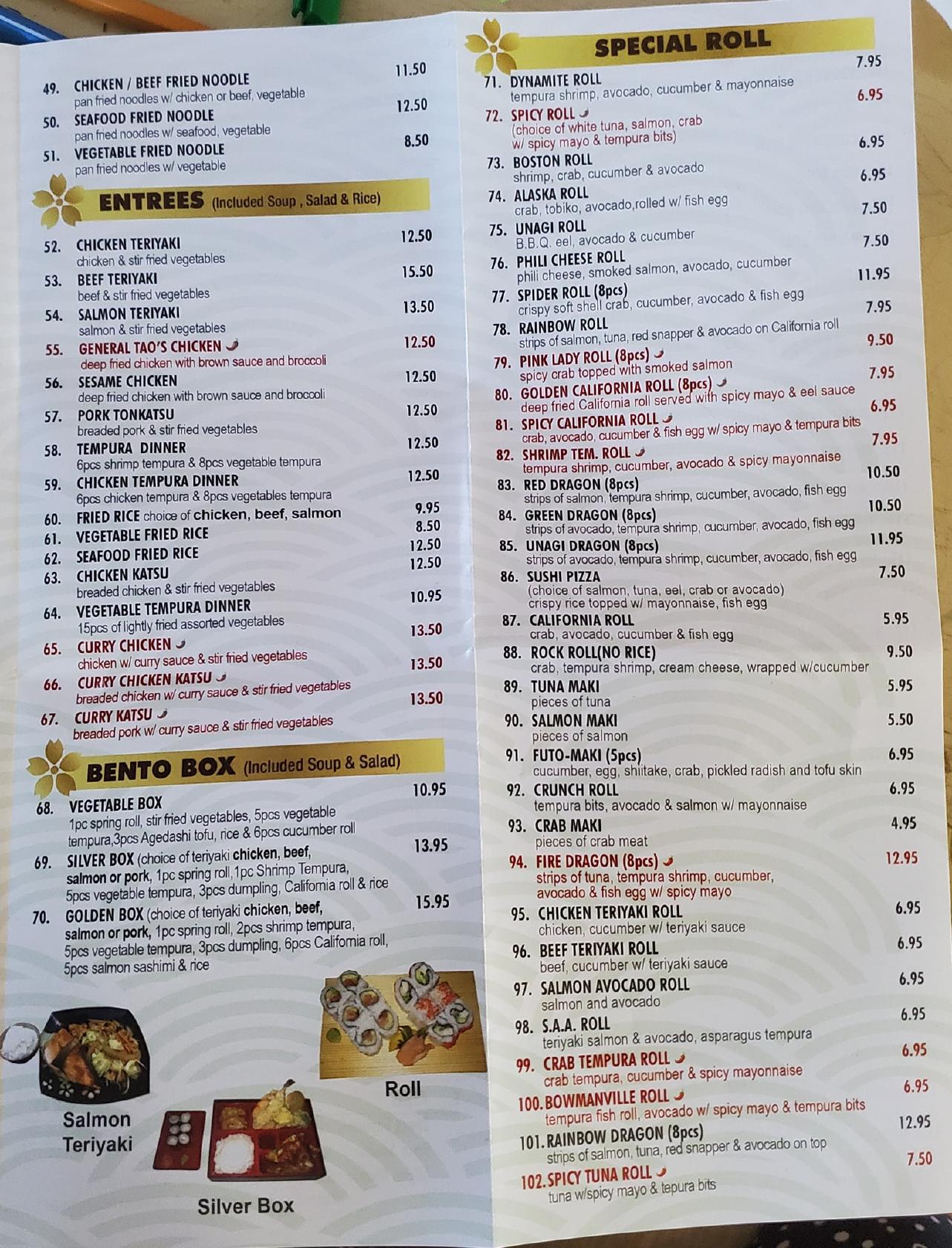 Menu at Mito Sushi Bowmanville Mall restaurant, Bowmanville