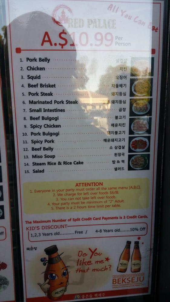 Menu at Red Palace Korean BBQ Restaurant, Cerritos