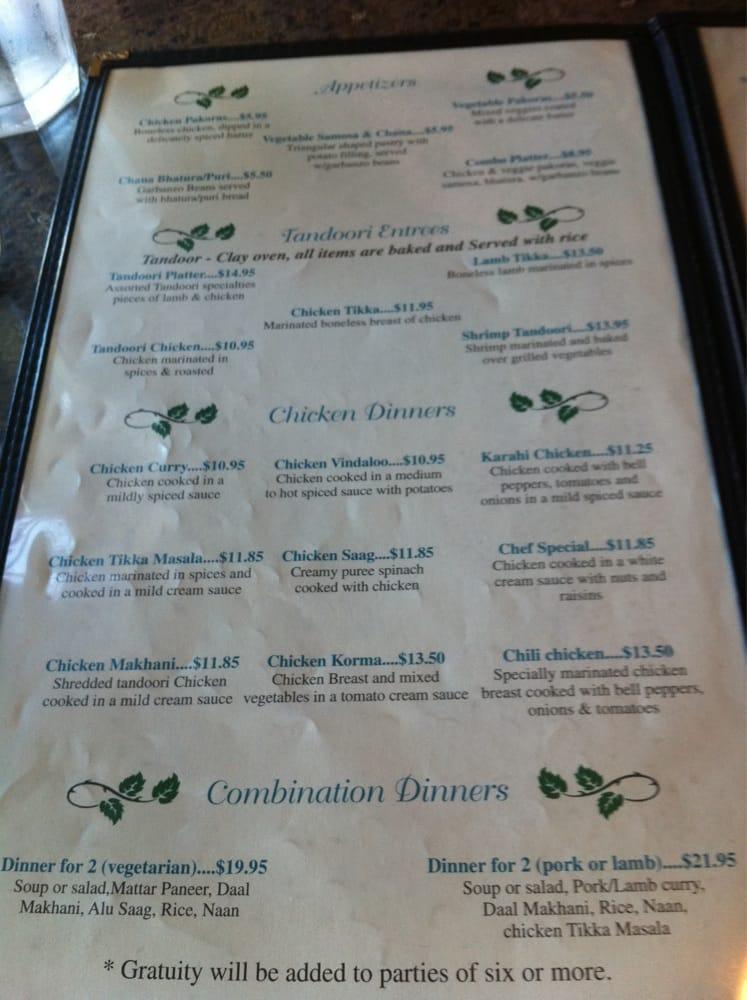 Menu at Taste of Little India restaurant, Merced