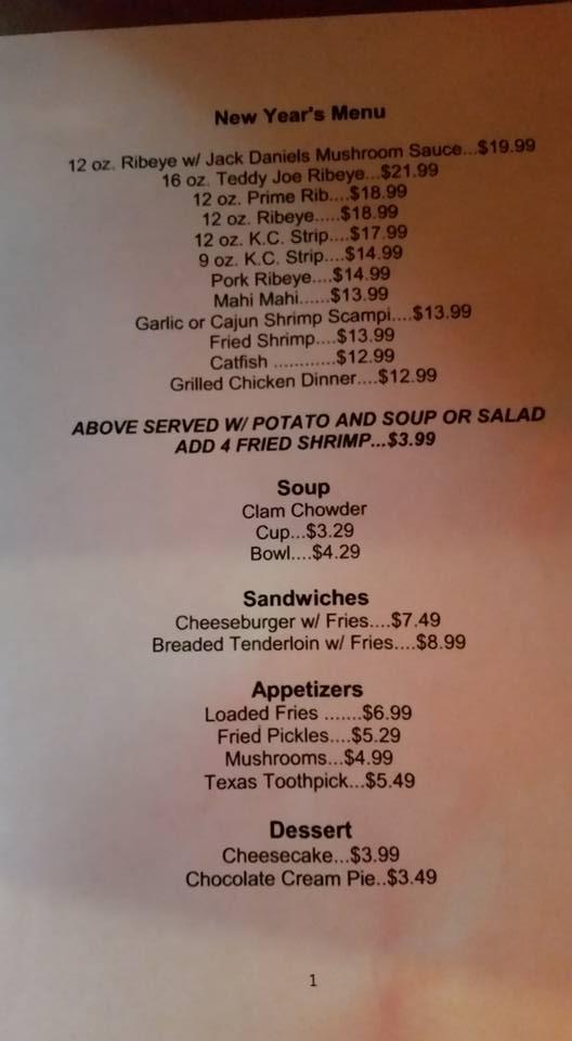 Menu at Teddy Joe's Bar & Grill, Martinsburg