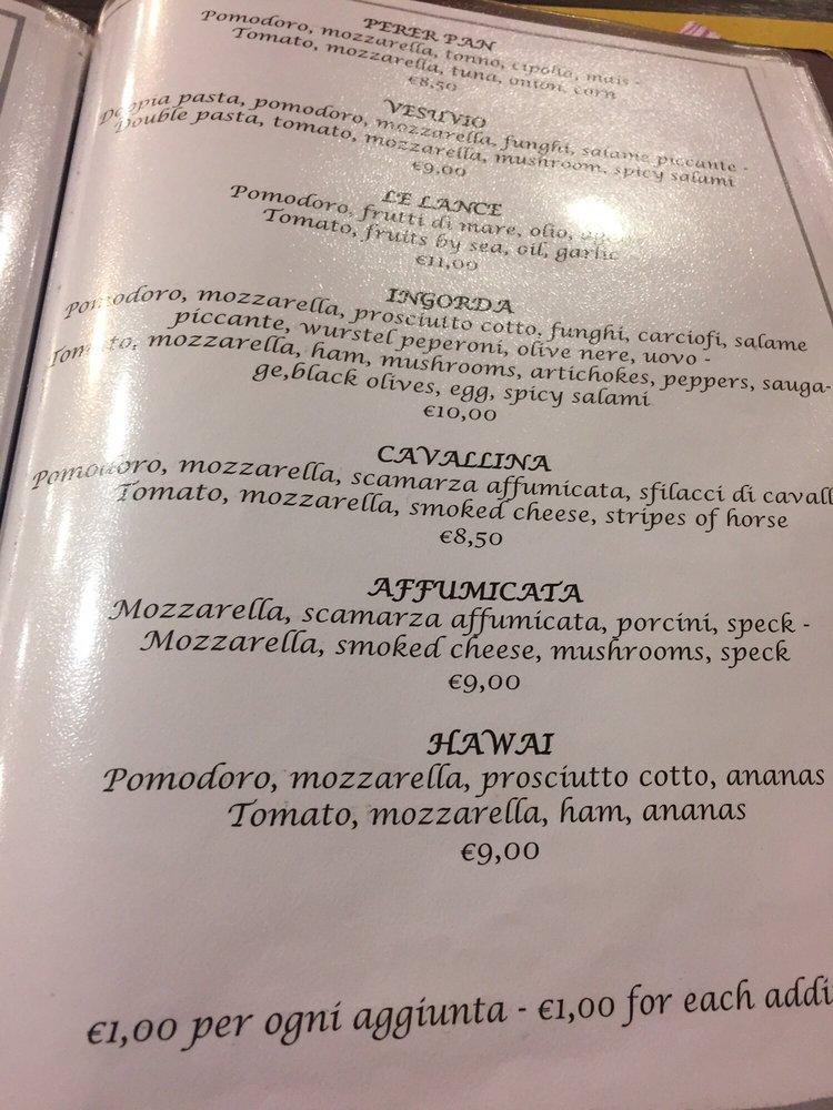 Menu at Trattoria Alle Lance pizzeria, Venice