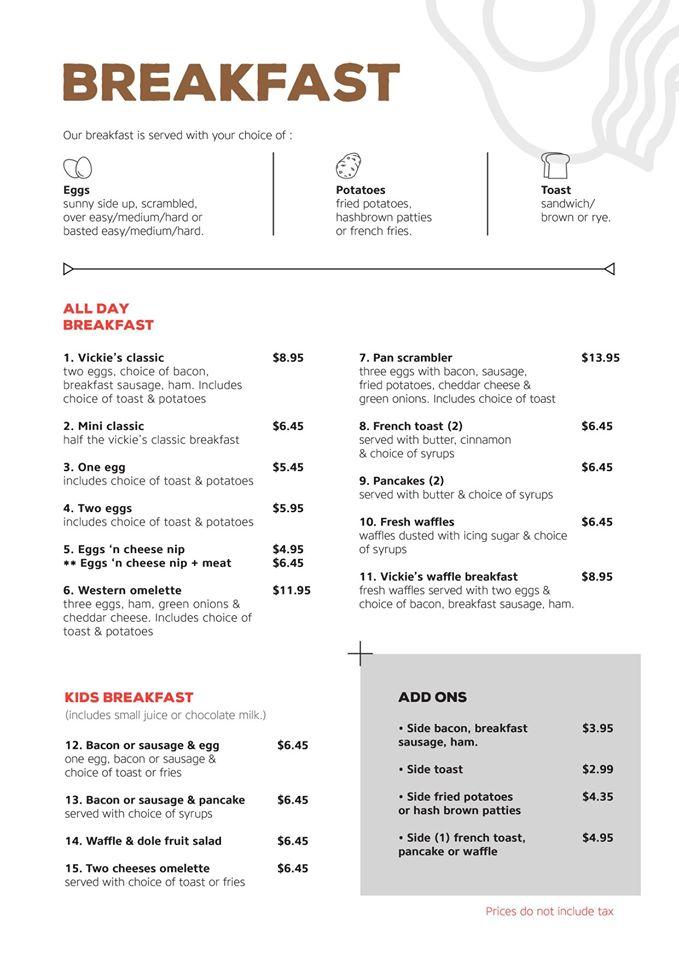Menu at Vickie's Snack Bar, Beausejour