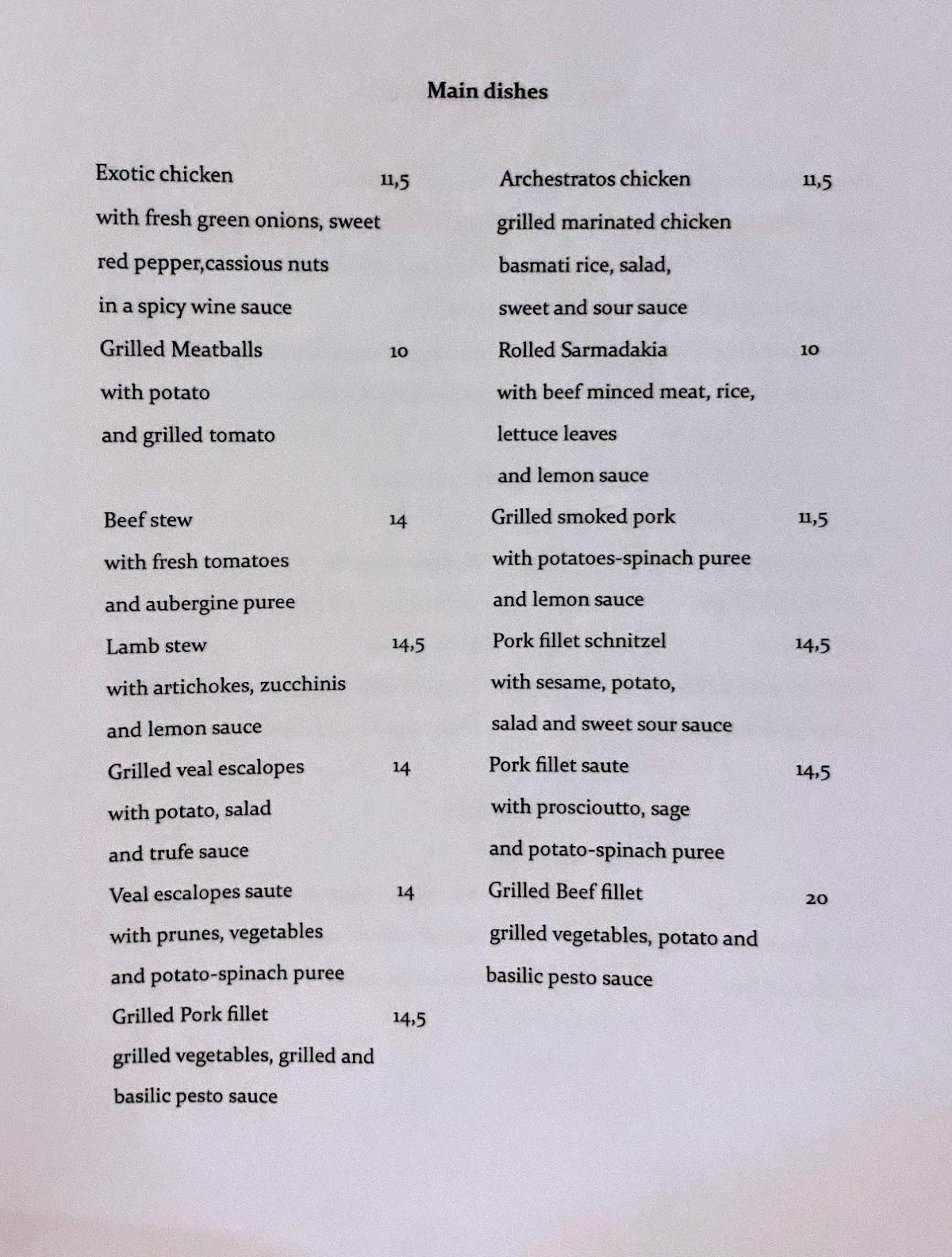 Menu at Anna's Restaurant, Skopelos, Palia Hora