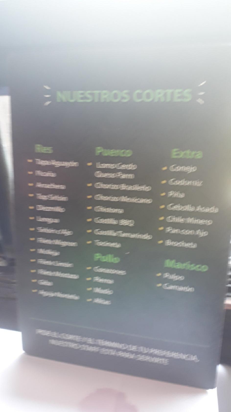 Menu at Brasileña restaurant, Morelia