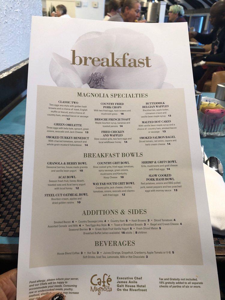 Menu at Cafe Magnolia, Louisville