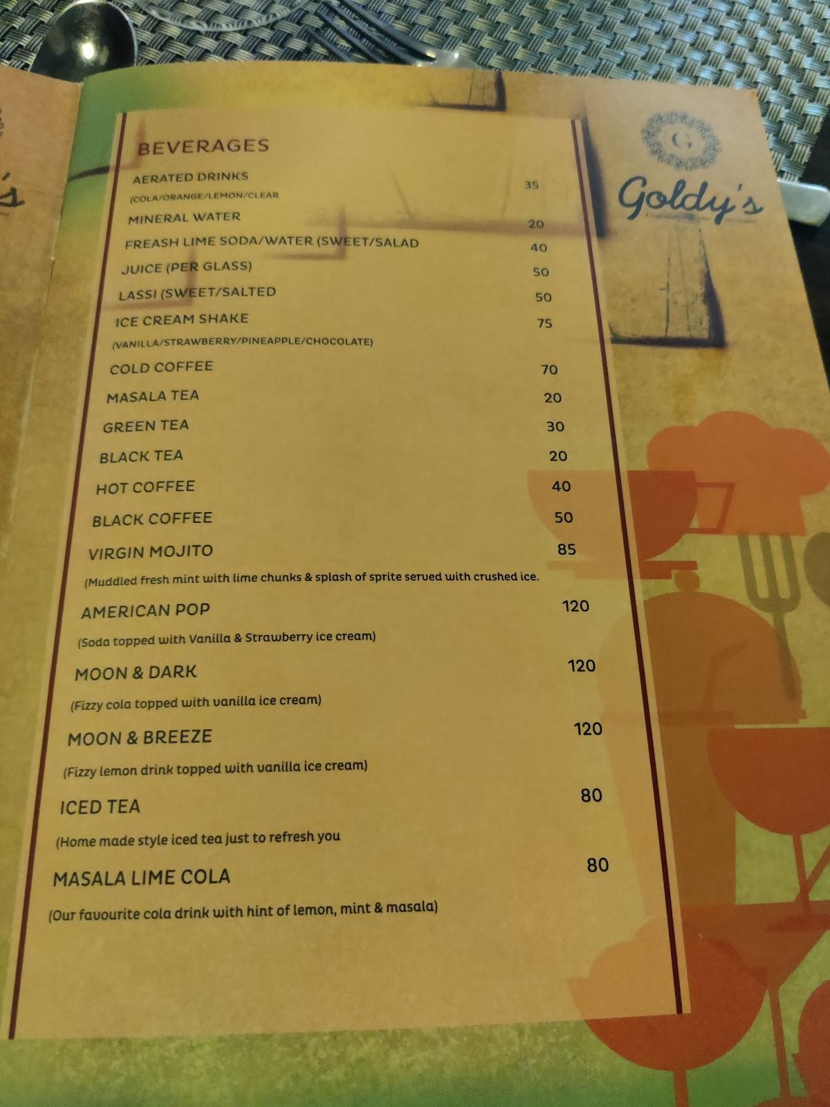 Menu at Goldys Restaurant, Hisar