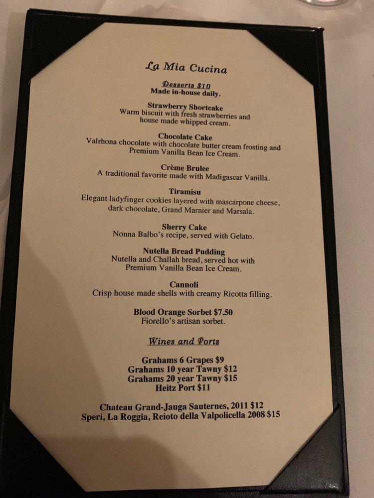 Menu at La Mia Cucina restaurant, Pacific Grove