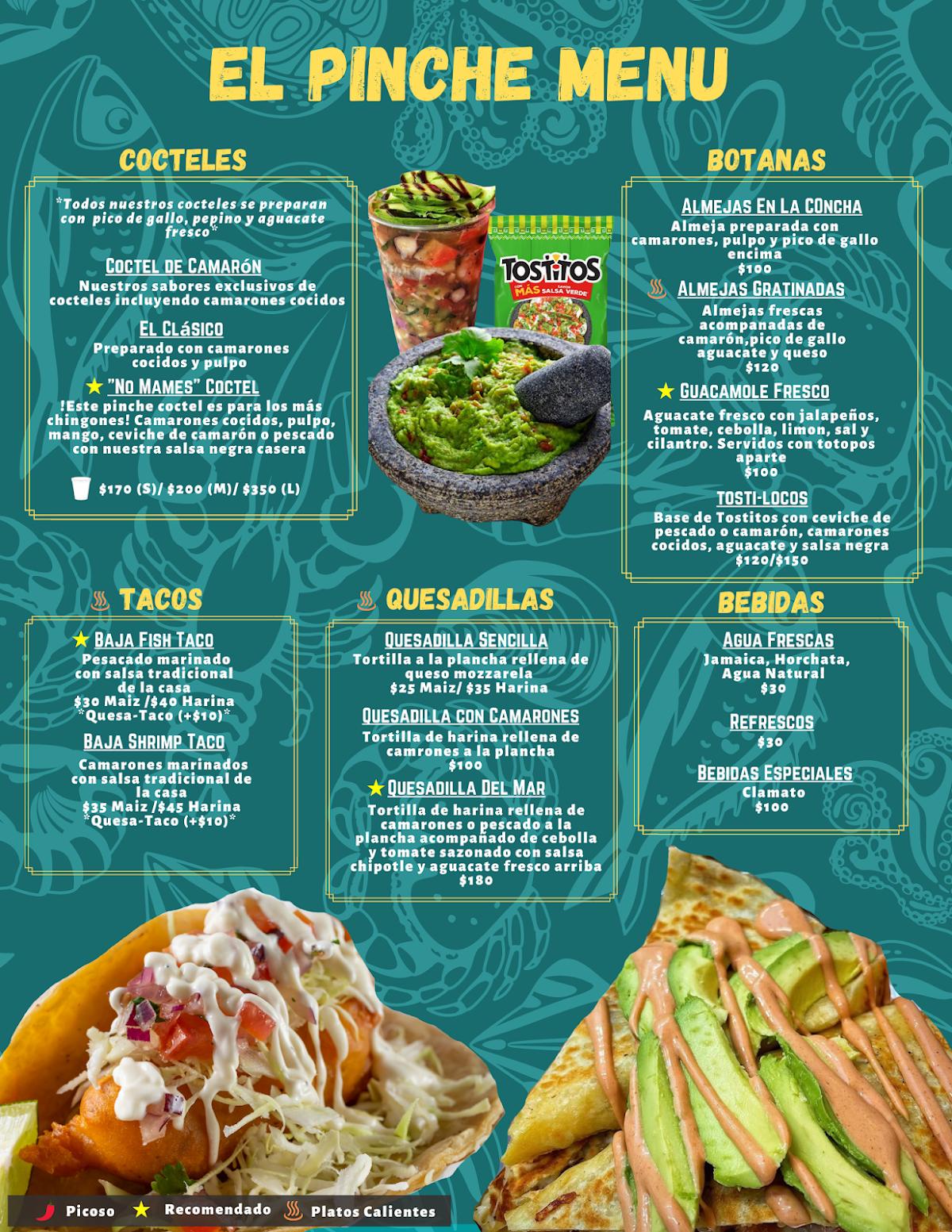 Menu at Los Pinches Mariscos B.C restaurant, Ensenada