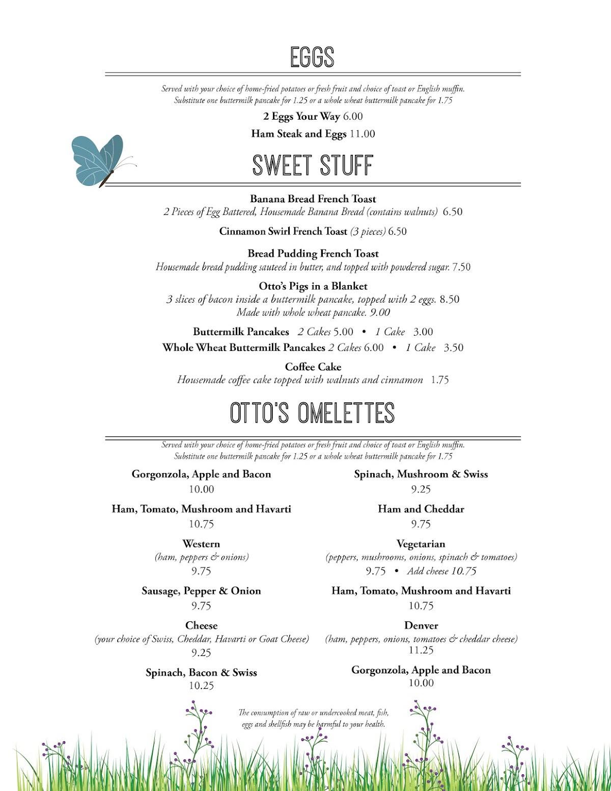 Menu at Otto's Place restaurant, Galena