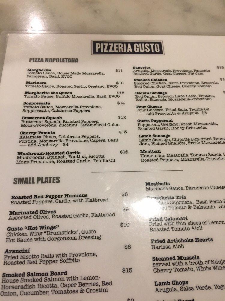 Menu at Pizzeria Gusto, Oklahoma City, N Walker Ave