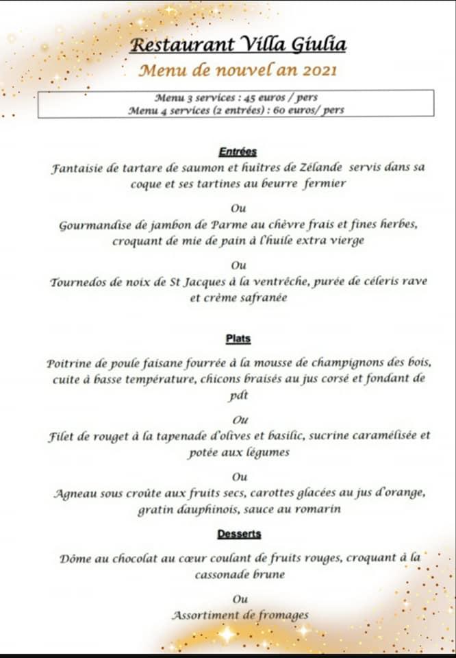 Menu au Restaurant Villa Giulia, Fleurus