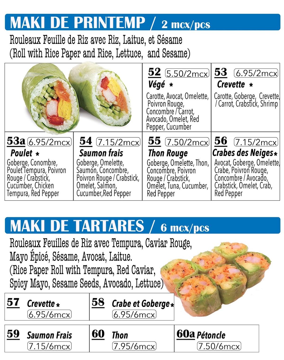 Menu at Sushi Japango restaurant, Montreal
