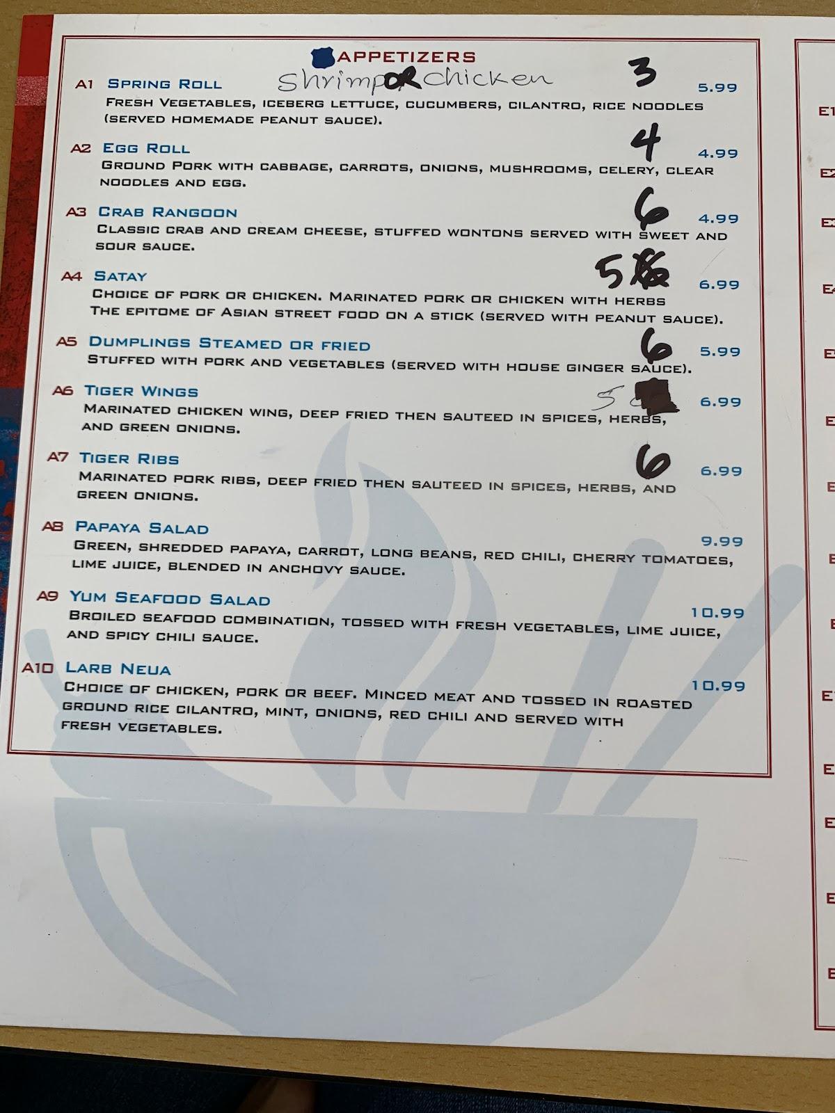 Menu at Thai and Pho 66 restaurant, Bethany