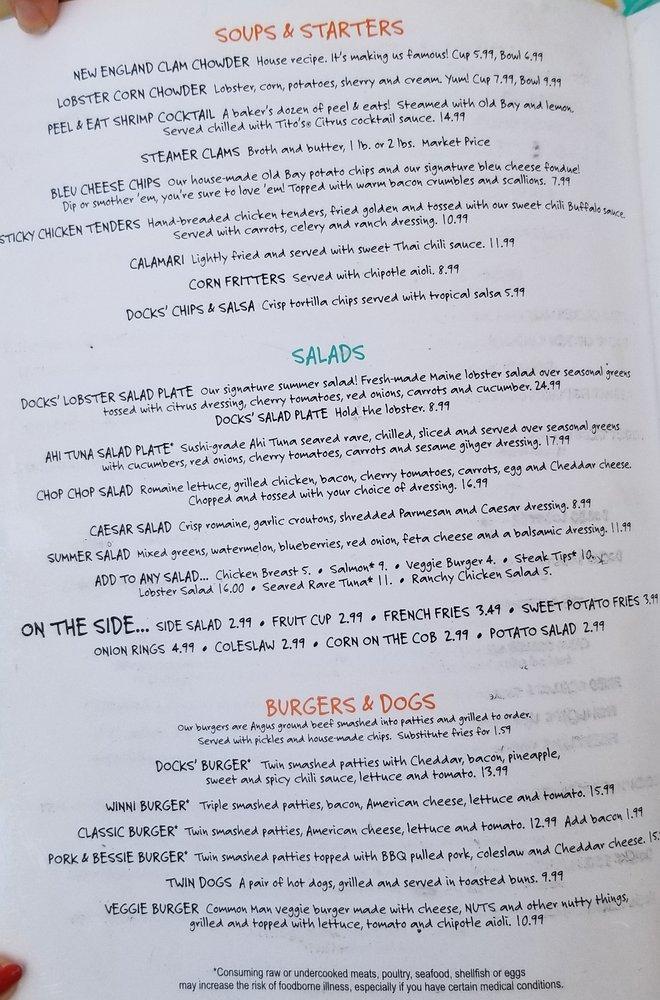 Menu at Town Docks Restaurant - Summers Only, Meredith