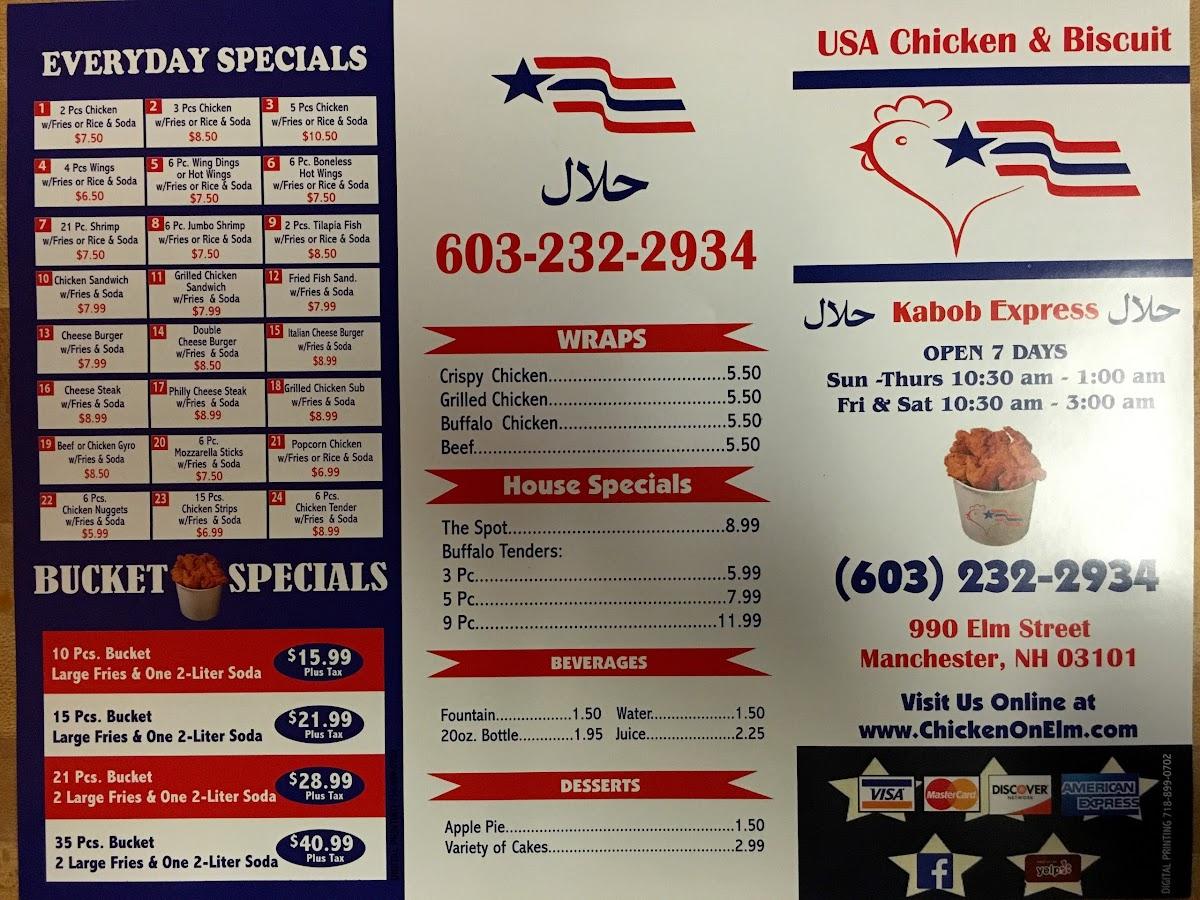Menu at USA Chicken and Biscuit restaurant, Manchester
