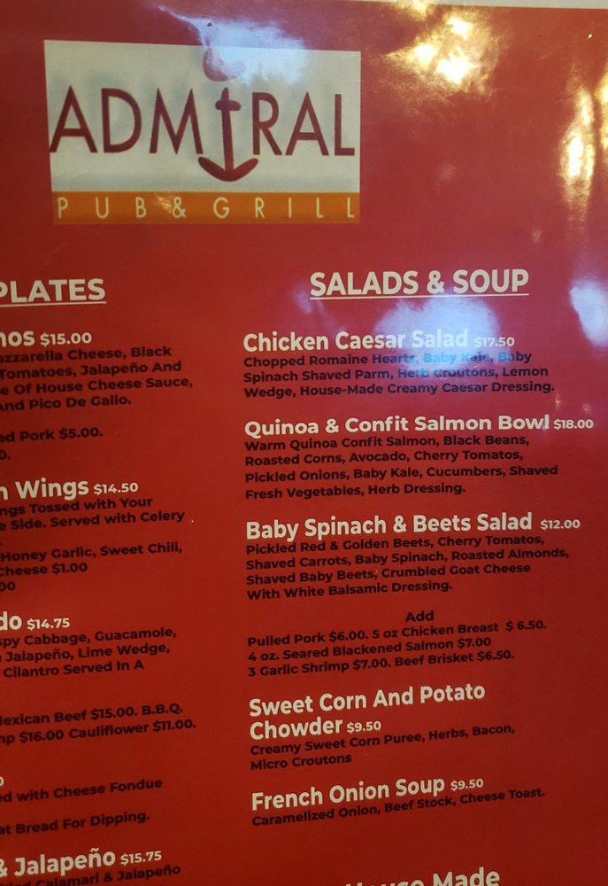 Menu at Admiral Pub, Burnaby
