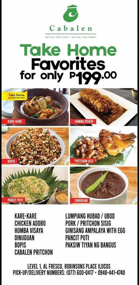Menu at Cabalen - Robinsons Ilocos restaurant, San Nicolas