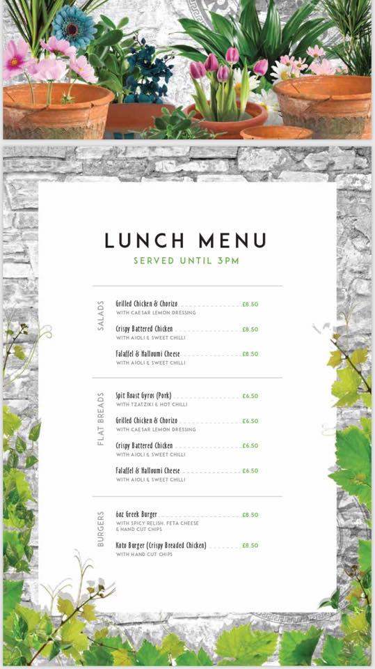 Menu at Dollakis restaurant, Enniskillen