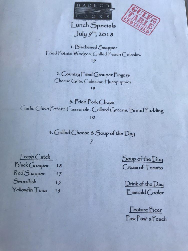 Menu at Harbor Docks restaurant, Destin, 538 Harbor Blvd
