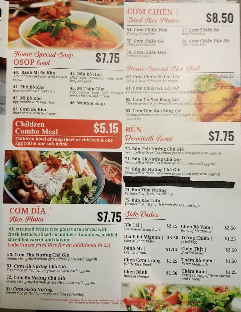 Menu at Pho Tina Noodle House & Grill restaurant, Houston, Fairbanks ...