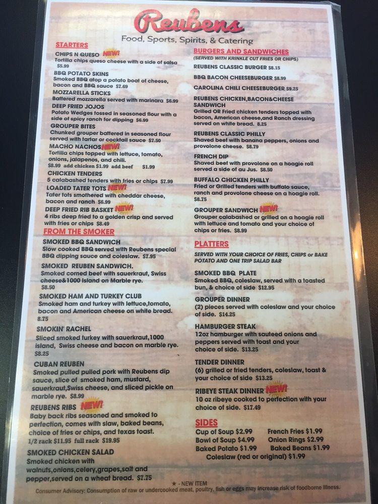 Menu at Reubens (POWDERSVILLE) pub & bar, Powdersville, Anderson Rd