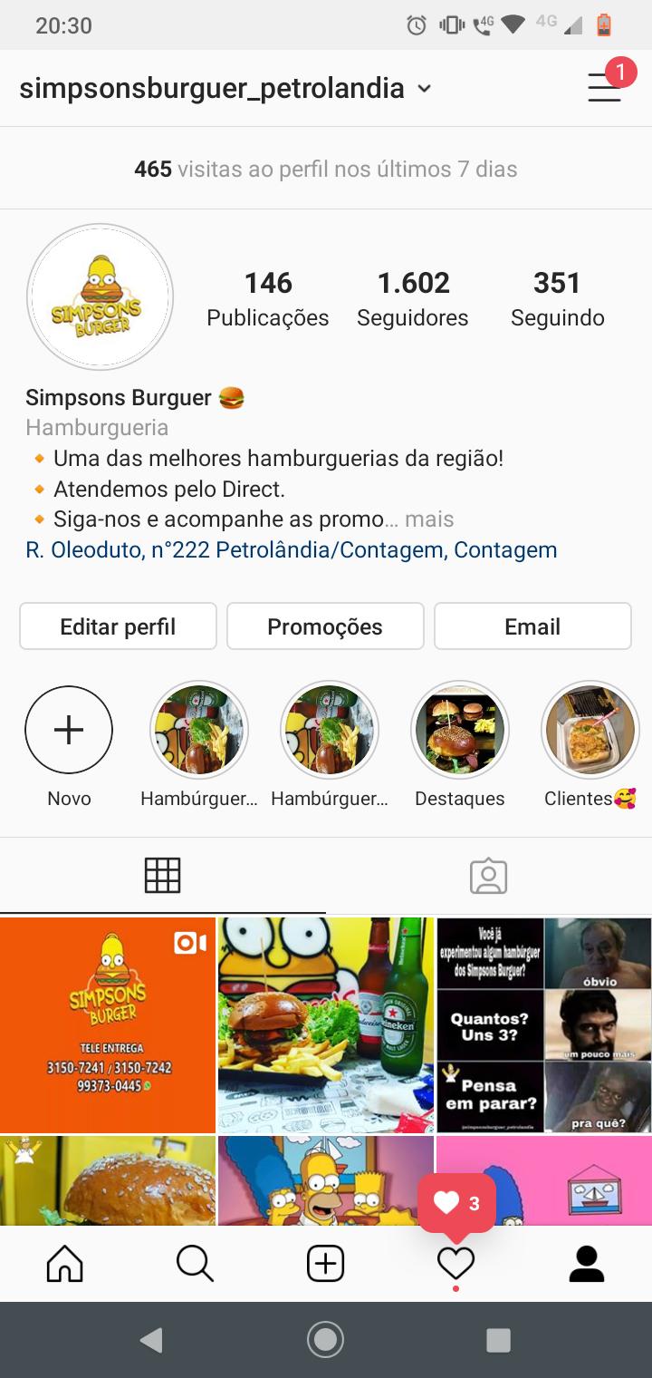 Menu at Simpsons Burger restaurant, Contagem