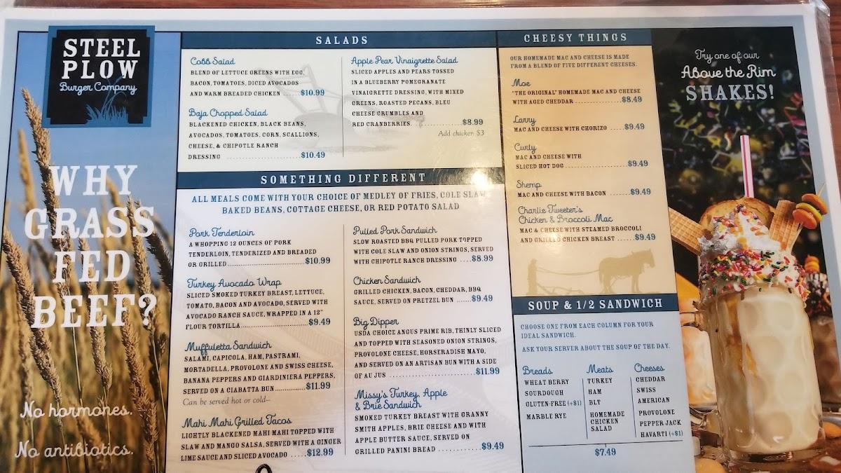 Menu at Steel Plow Burger Company fast food, Moline