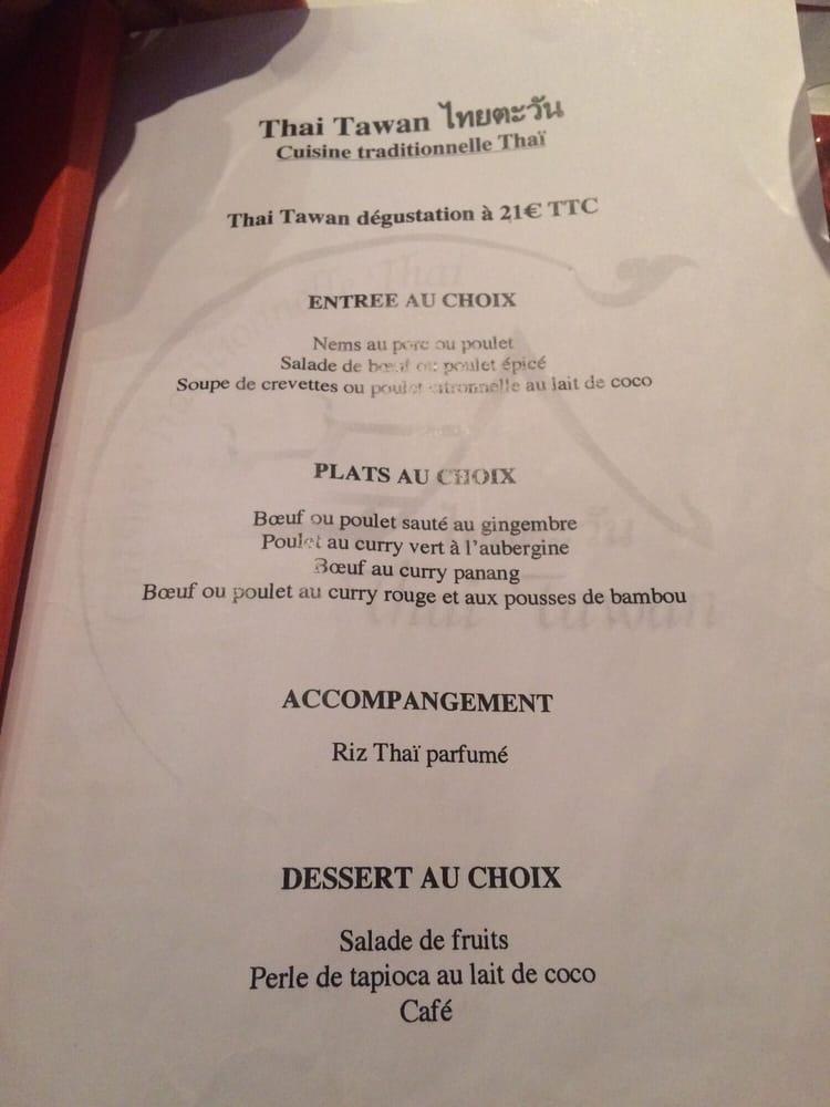Carta del restaurante Thaï Tawan, Paris