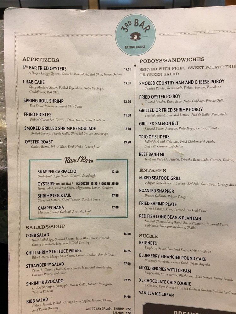 Menu at 3rd Bar Eating House, Houston, S Terminal Rd