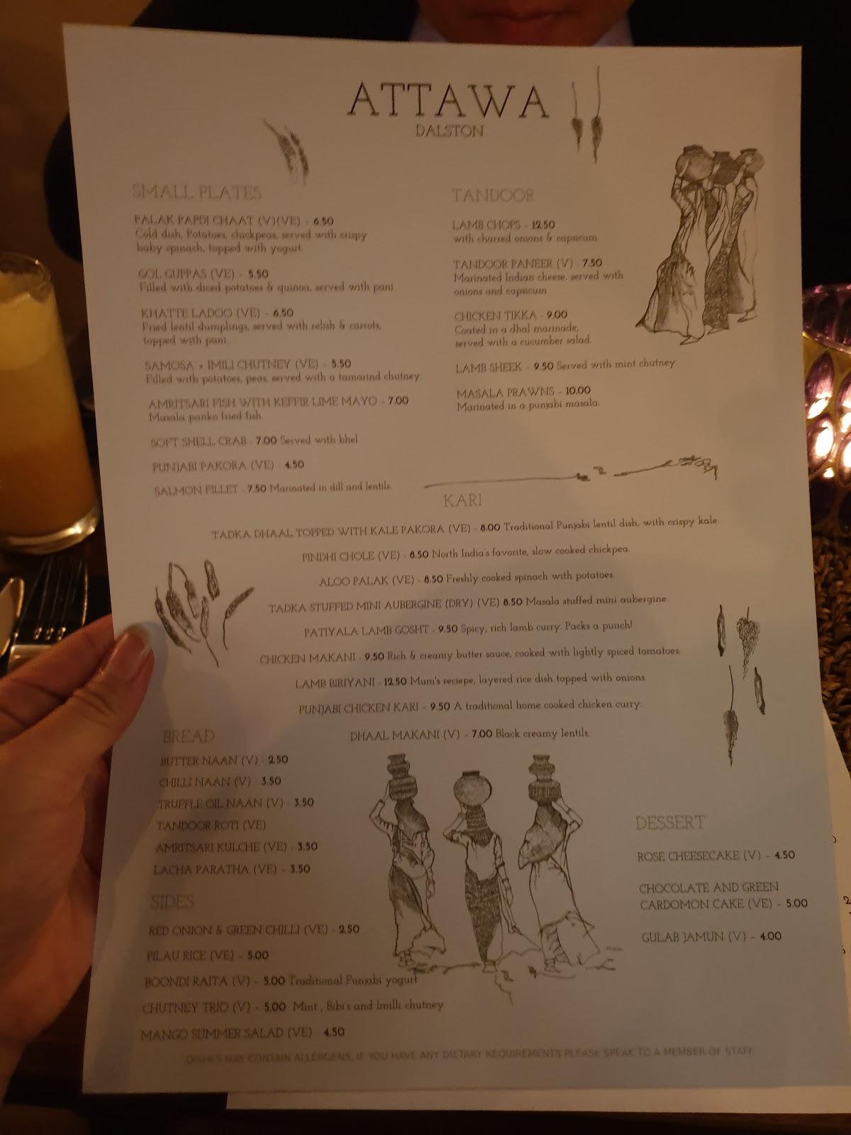 Menu at Attawa restaurant, London, 6 Kingsland High St