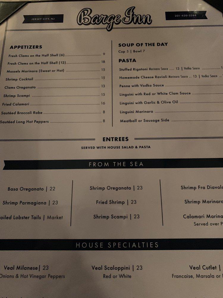 Menu at Barge Inn, Jersey City, 324 3rd St