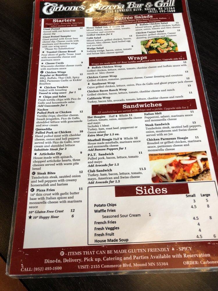 Menu at Carbone's Pizzeria Bar & Grill Mound, Mound