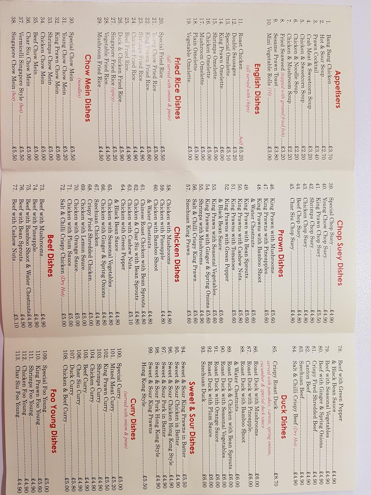 Menu at Chilli Chinese Takeaway fast food, Hayle