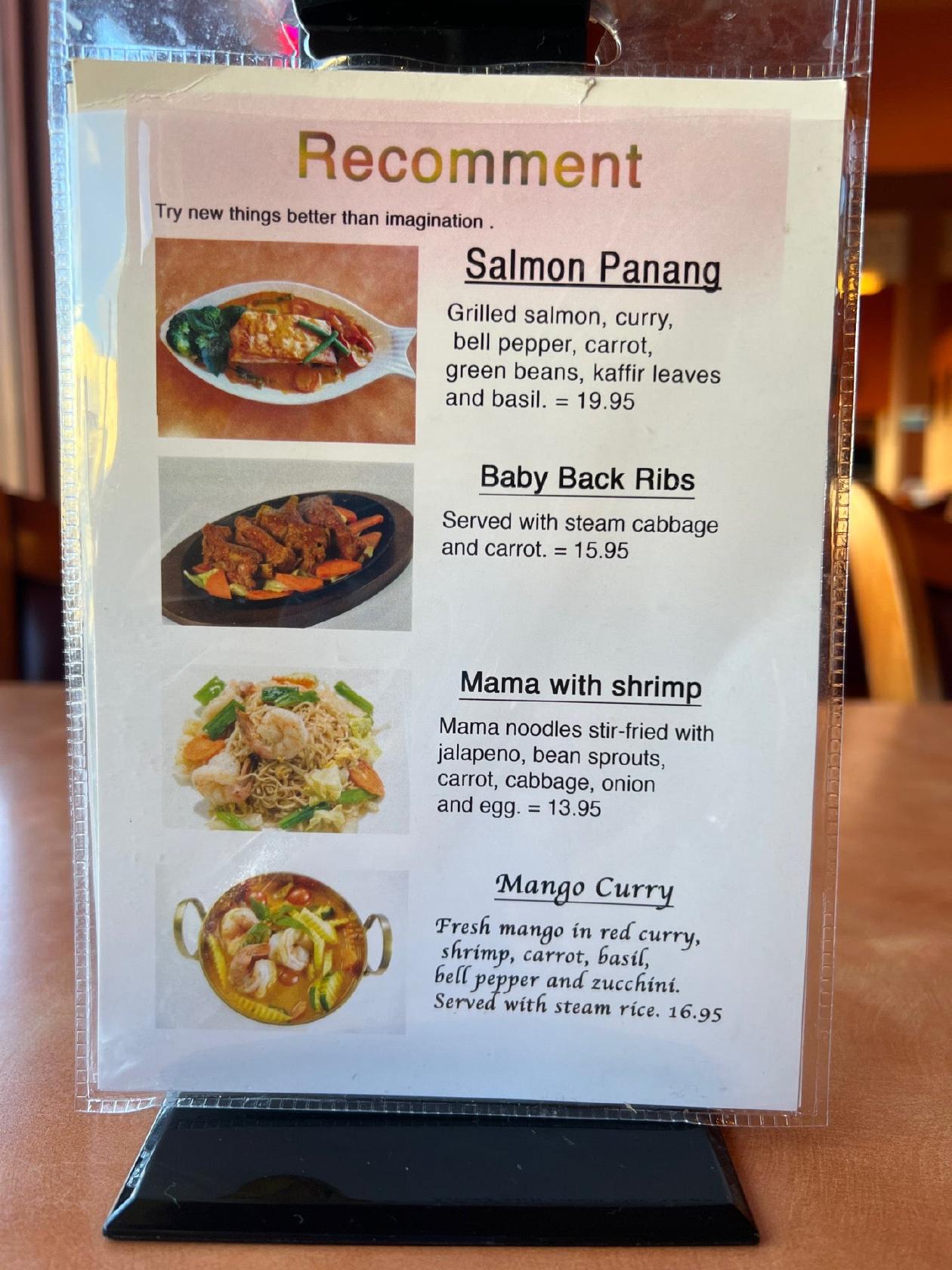 Menu at Ginger Thai Kitchen restaurant, Salinas