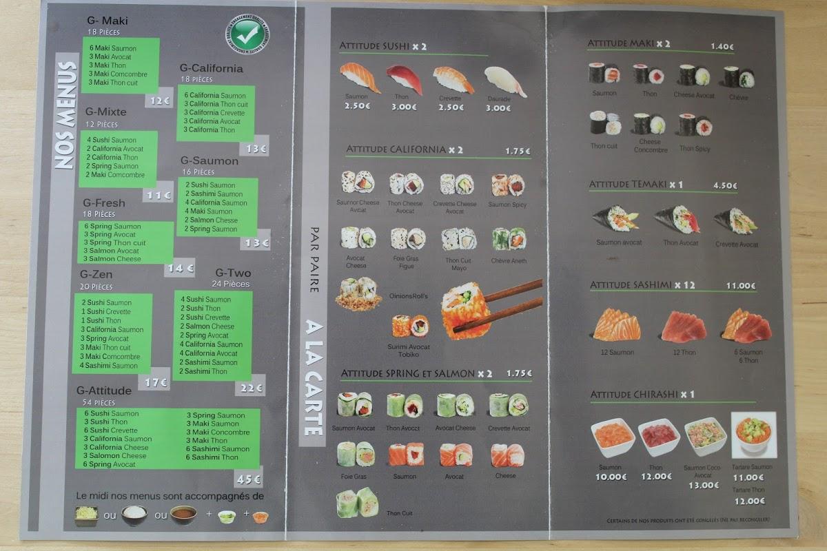 Menu at Green Sushi restaurant, St-Laurent-du-Var