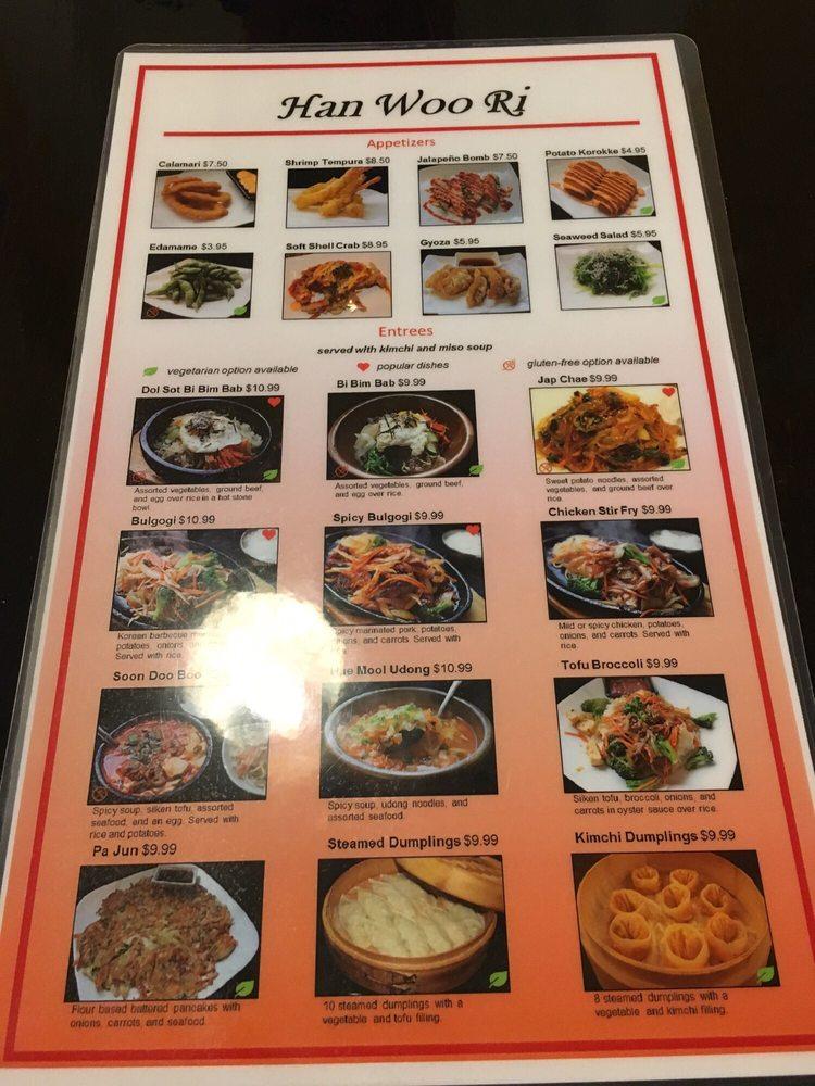 Menu at Han Woo Ri restaurant, Lexington