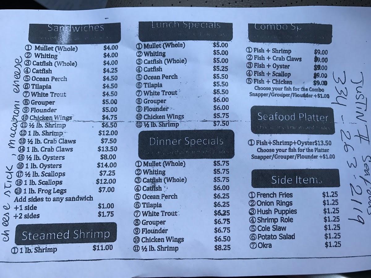 Carta del restaurante Justin Seafood, Montgomery