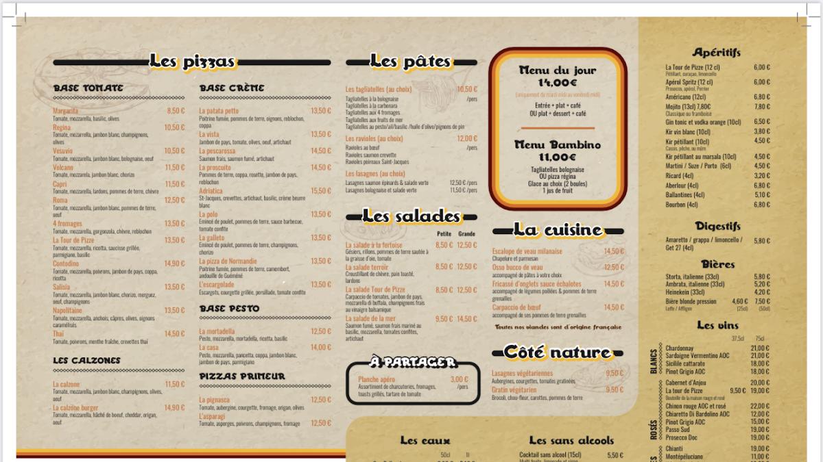Menu at La Tour de Pizze pizzeria, La Ferté-Bernard