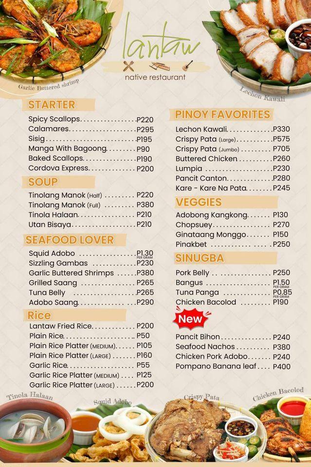 Menu at Lantaw Floating Native Restaurant - Cordova, Cebu City